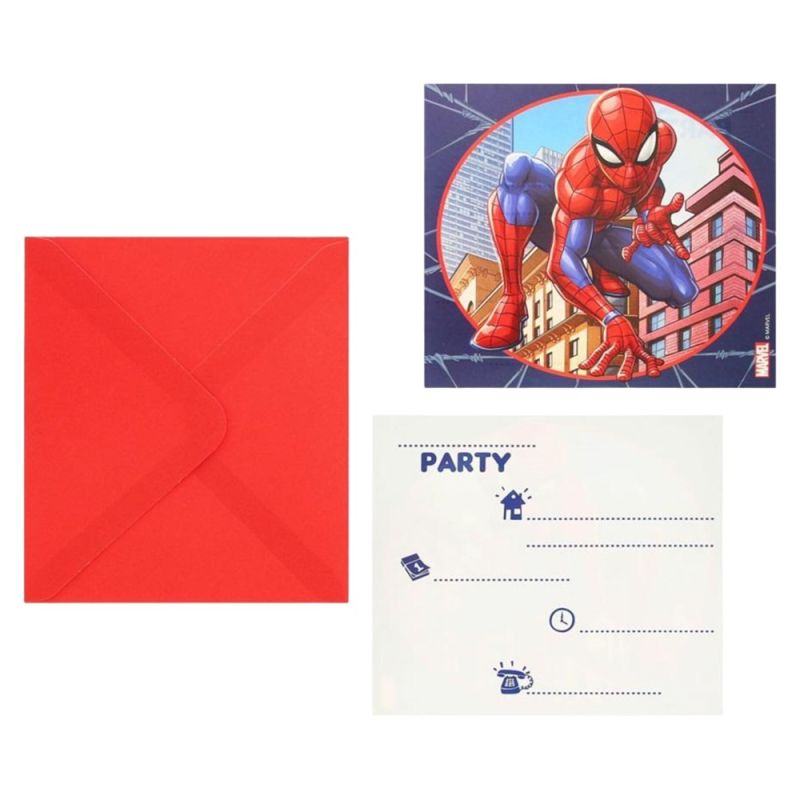 Invitation, Spiderman, cardboard, with envelope, 10x10 cm, 6