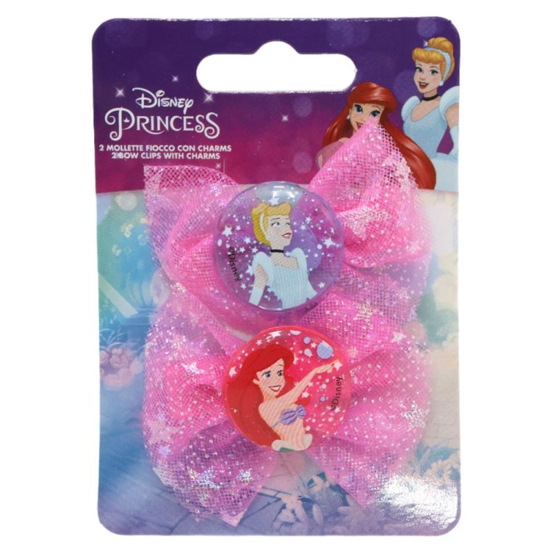 Kapëse flokësh për fëmijë, Princess, fjongo, rozë, 2 copë