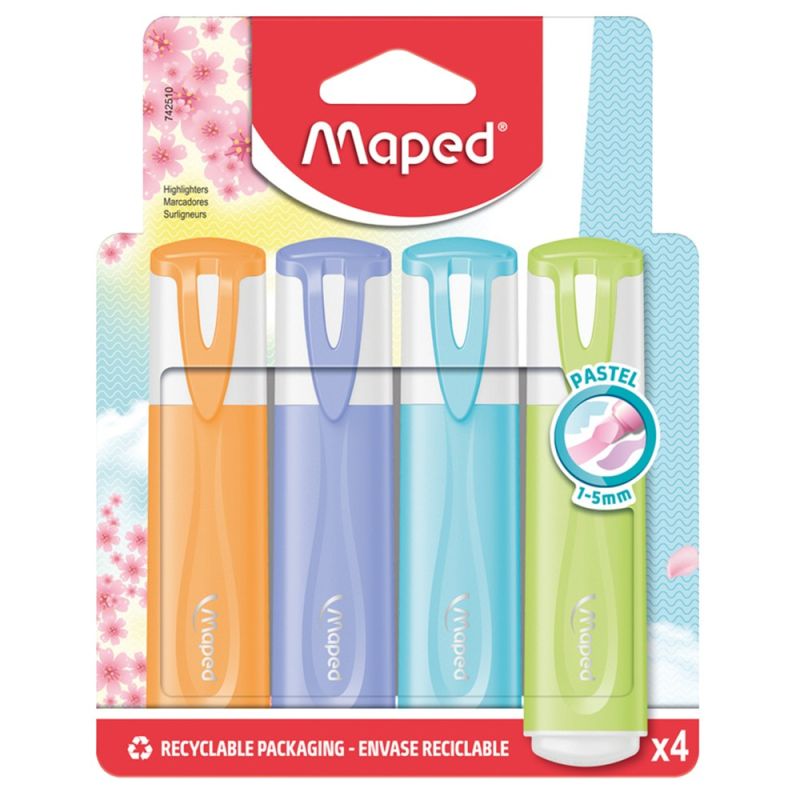 Highlighter, Maped, pastel, 4 pieces, 1 pack | Megatek