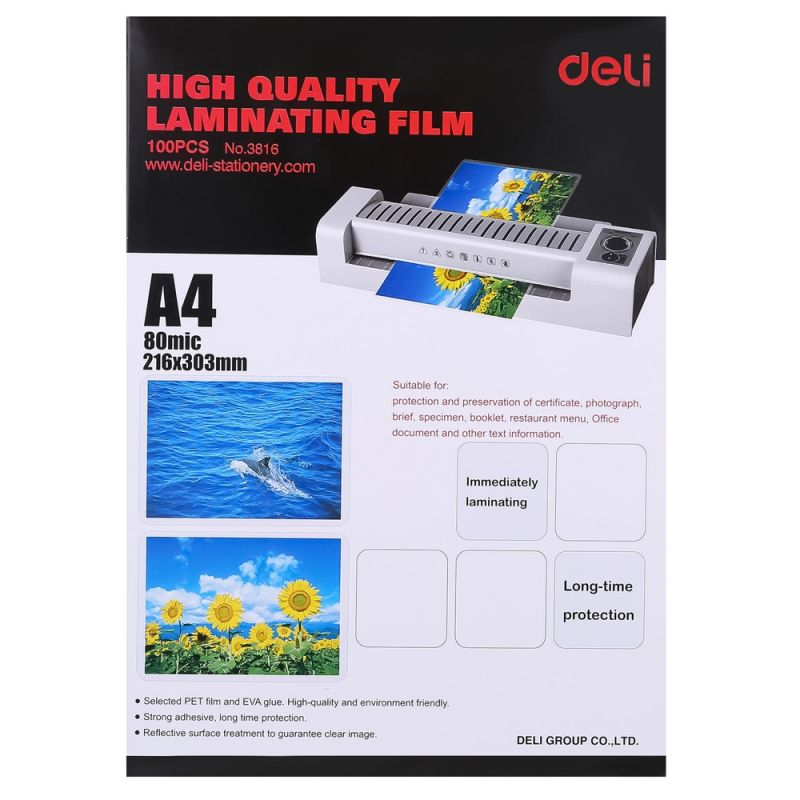 Laminating envelopes, Deli, A4, 80 mic, 216x303 mm, 100 piec