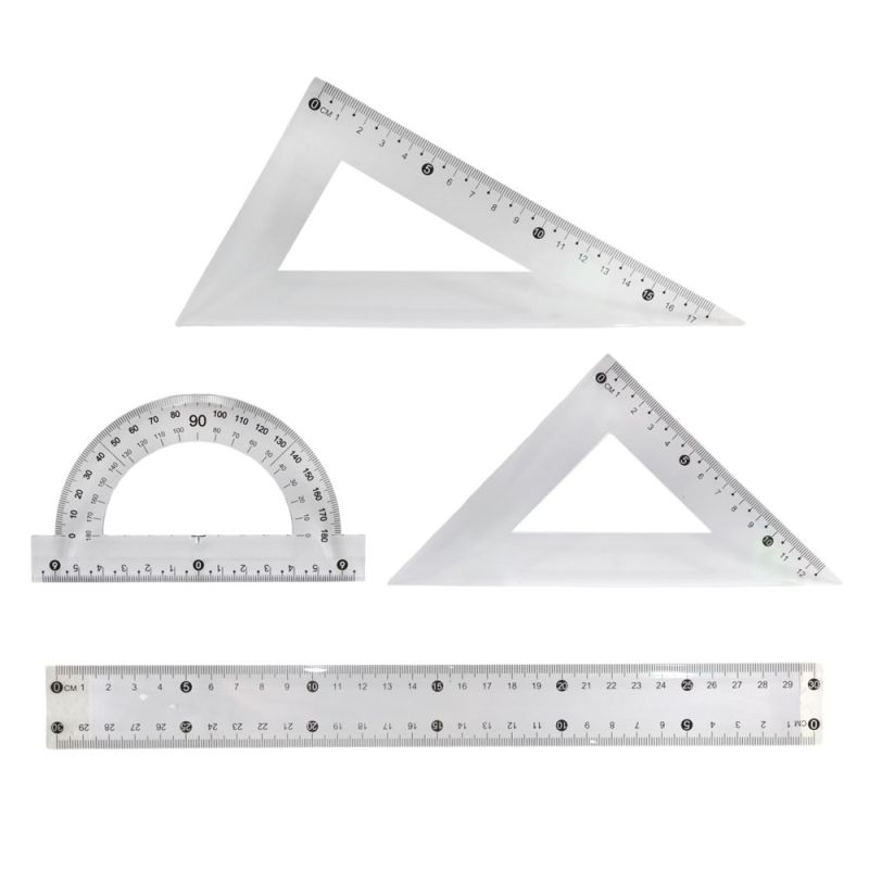 Ruler set, plastic, transparent, 4 pieces, 1 pack | Megatek