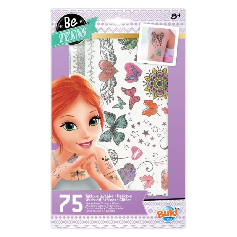 Adhesive tattoos for girls, Buki, 75 models, washable, glitt