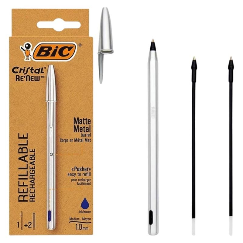 Pen, Bic Cristal Metal, Blue, 2 Refills, 1 pack | Megatek