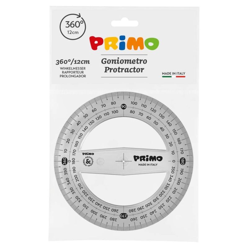 Protractor, Primo, 360°, 12 cm, plastic, transparent, 1 piec
