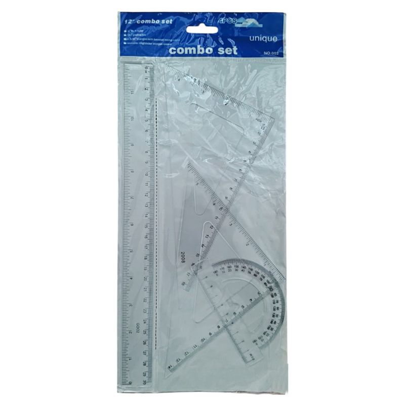 Ruler set, Combo, plastic, transparent, 4 pieces, 1 pack | M