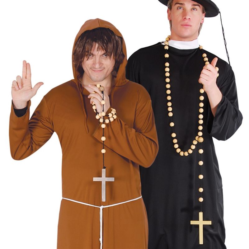 Varëse me rruaza, kryq, druri, 75 cm, natyral | Megatek