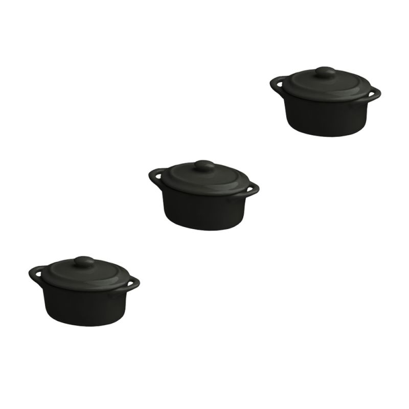 Oval frying pan set with lid Mignion (PK 3), porcelain, blac