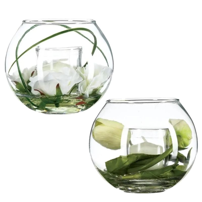 Decorative candle with floral composition, paraffine+glass,