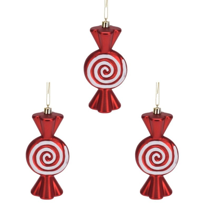 Hanging decorative candies (PK 3), plastic, red, 13 cm | Meg