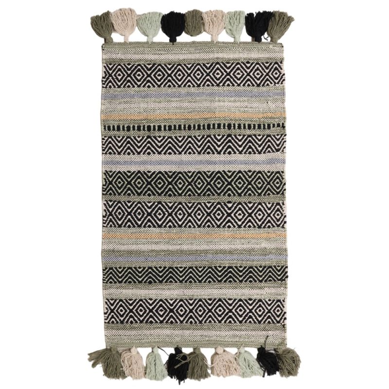 Rug with fringe, 100% cotton, green, 50x80 cm | Megatek
