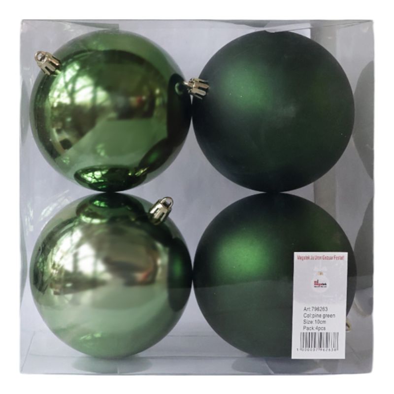 Decorative sphere (PK 4), plastic, green, Dia.10 cm | Megate