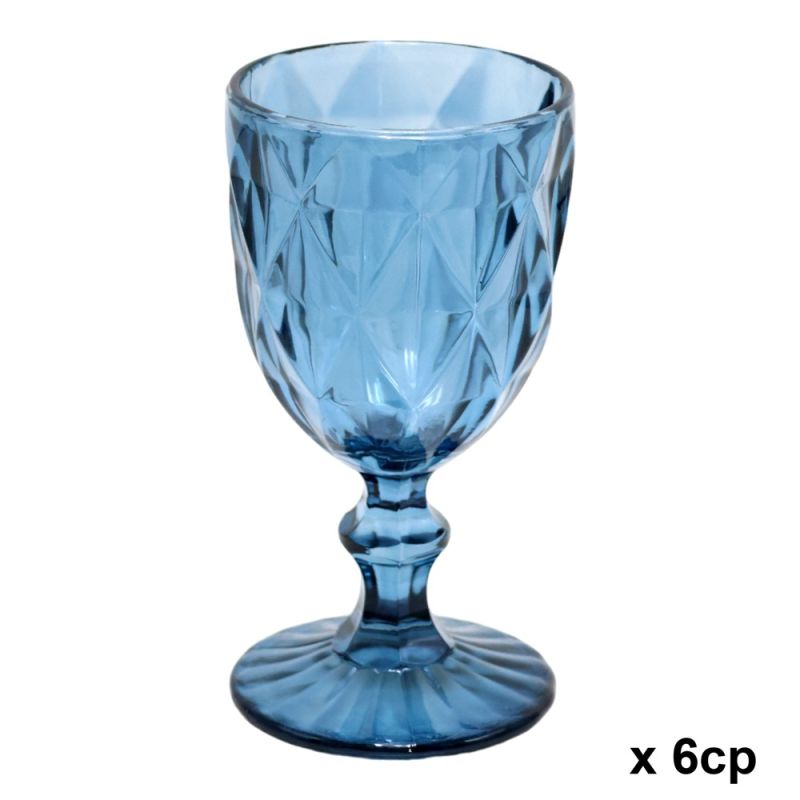 Wine glass (pk 6), glass, blue, 8x15 cm | Megatek