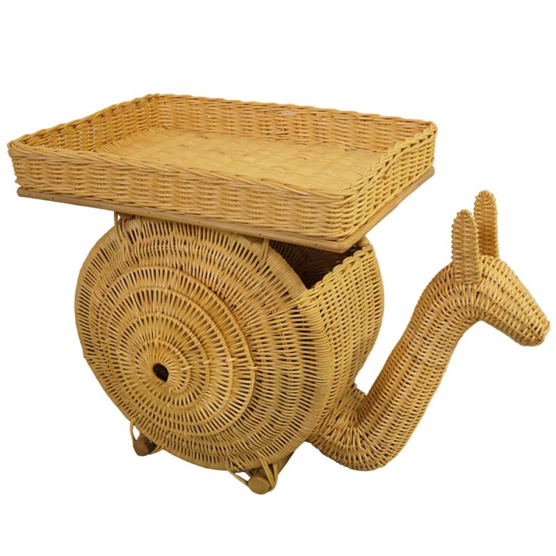 Table snail-shaped Keong, natural rattan, brown, 60x40xH40 c