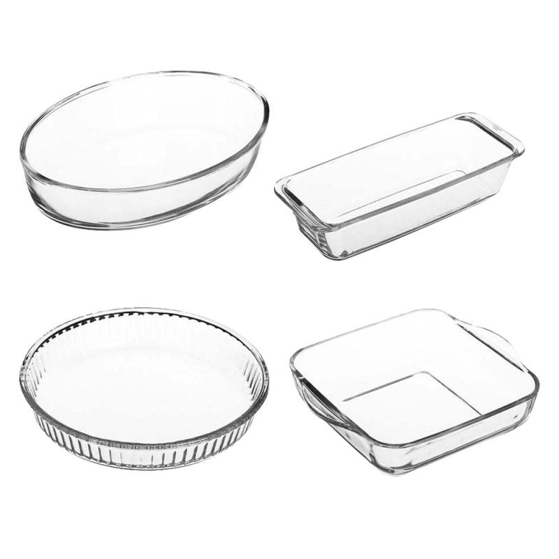 Rectangular baking pan, glass, transparent, 4 përmasa të ndr