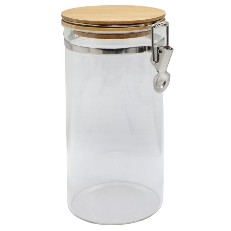 Hermetic jar with bamboo lid, glass/bamboo, transparent, H18