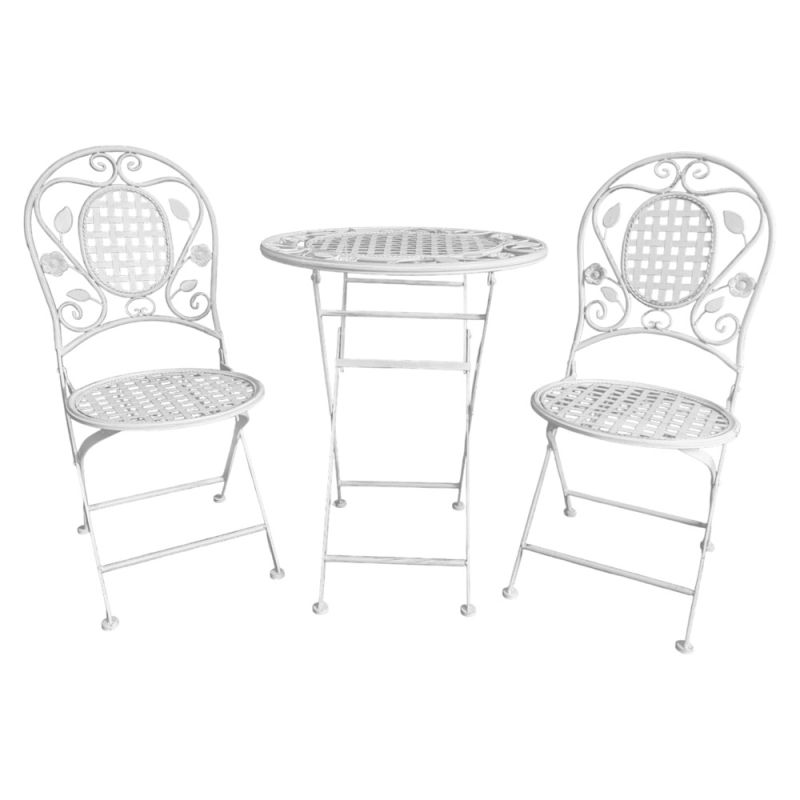 Bistro chair set 2 chairs + 1 table, metal, white, 41x40x94