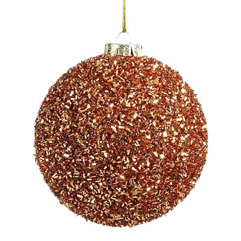 Decorative sphere, plastic, peach color with sparkles, D 10