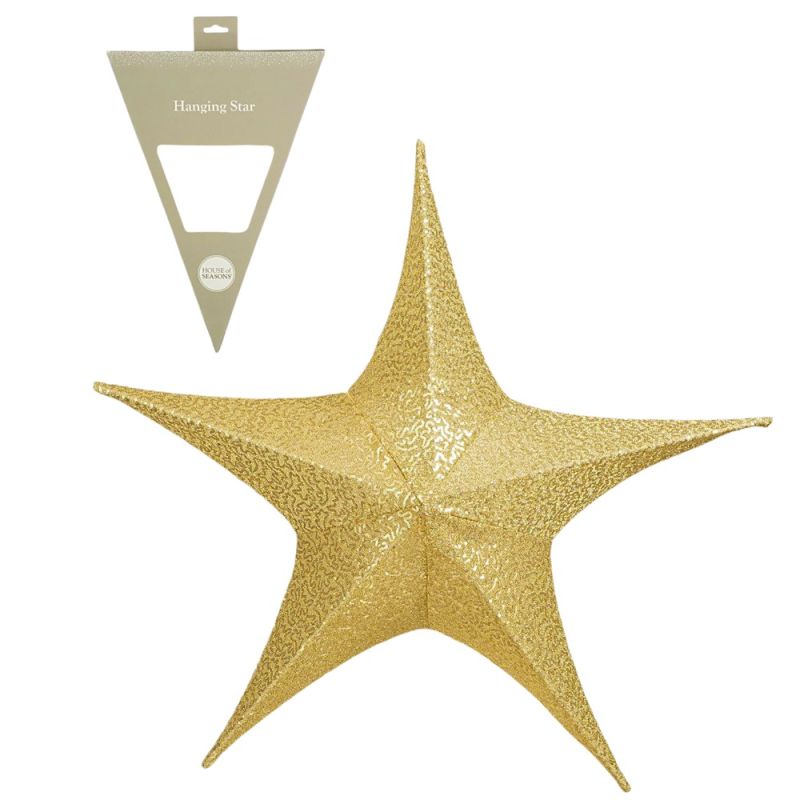 Hanging decorative star, plastic, champagne color, L65xW20xH
