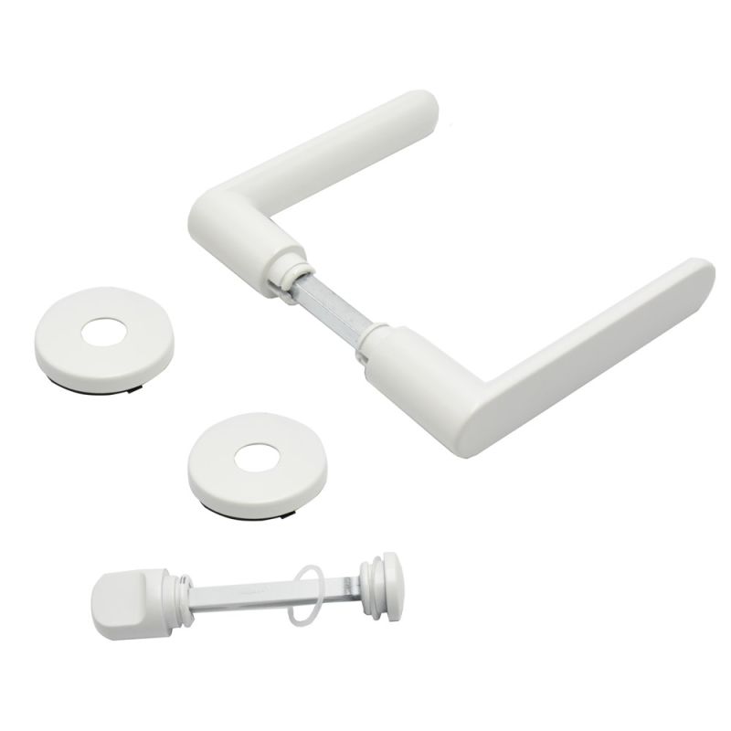 White door handle, with circular rosettes, for toilet | Mega