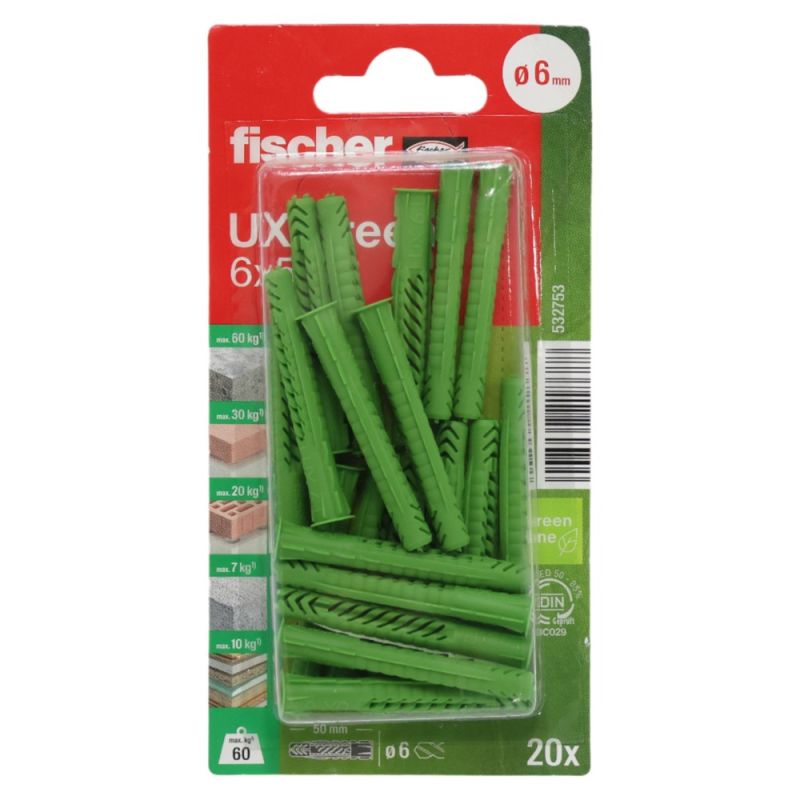 fischer universal dowel UX Green 6 x 50 with edge | Megatek