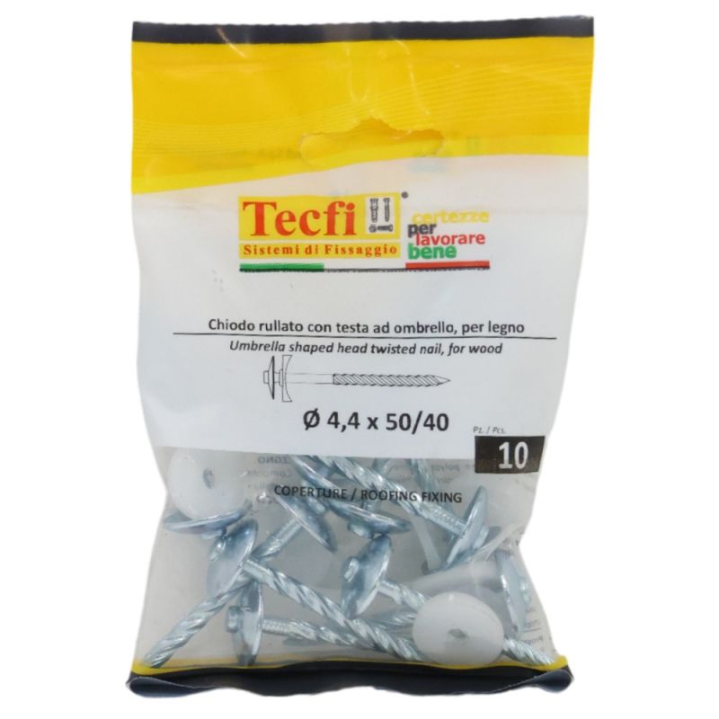 Umbrella head twisted nail, zp, with PE gasket, Ø4,4x50mm, B