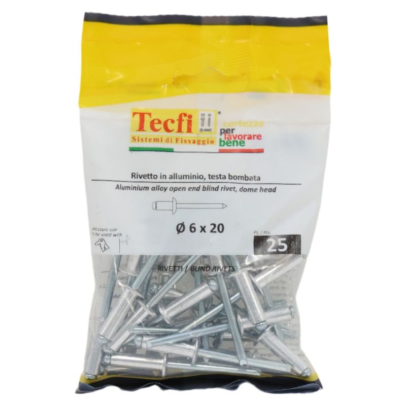 Open end dome head blind rivets, al/zp steel, Ø 6x20mm, Bag
