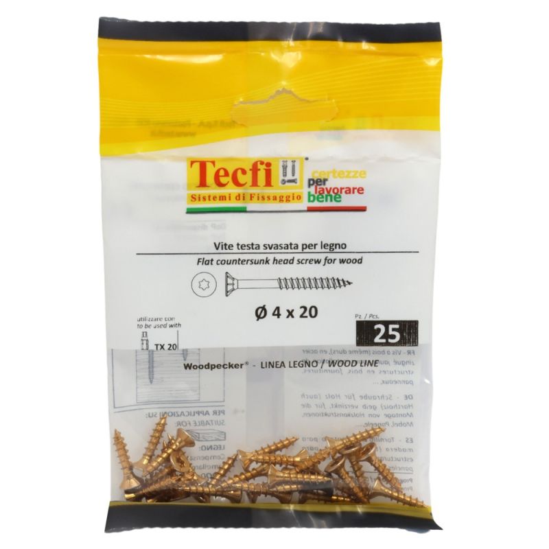 Flat CSK head torx recess chipboard screw,yellow zp, Ø4x20mm