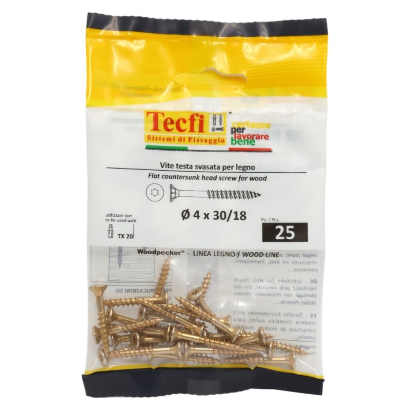 Flat CSK head torx recess chipboard screw,yellow zp, Ø4x30/1