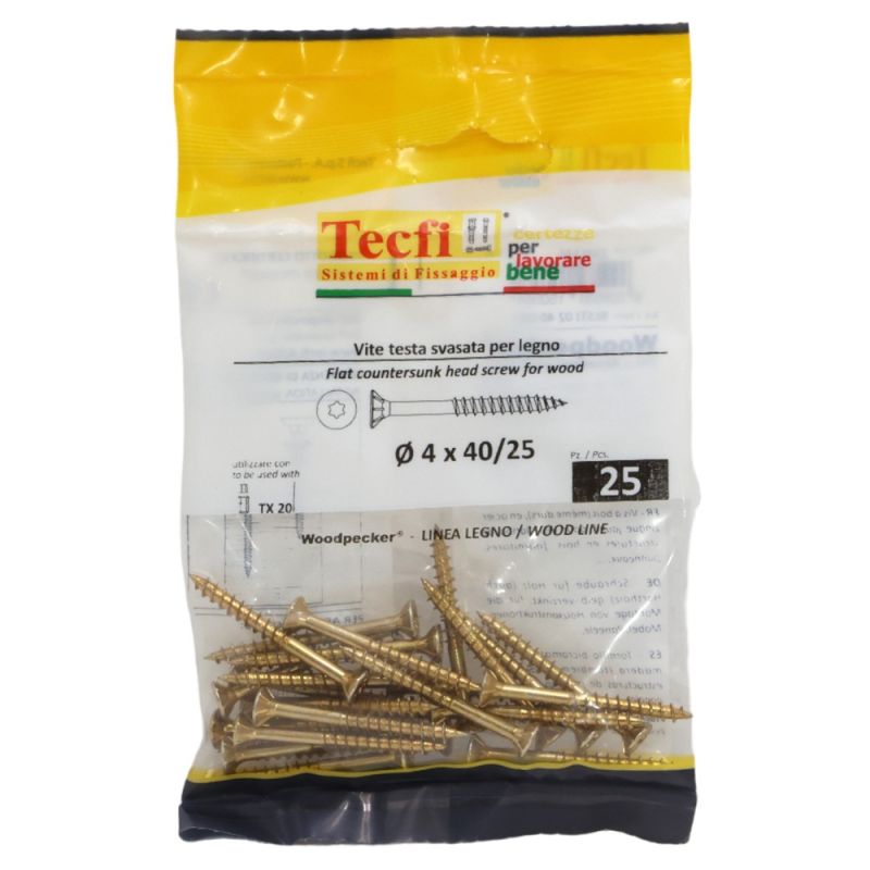 Flat CSK head torx recess chipboard screw,yellow zp, Ø4x40/2