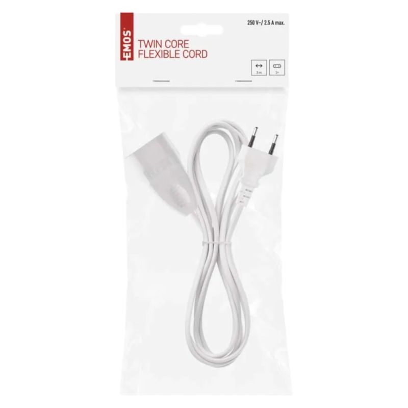 Two-core movable lead, 3m, i socket, 0.75 mm2, PVC, white