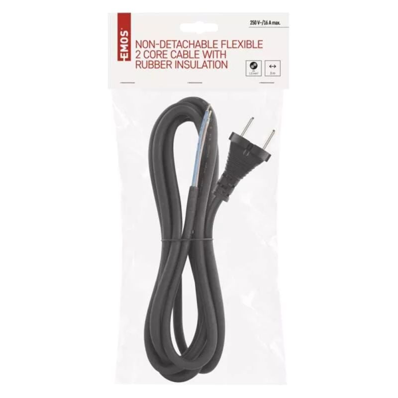 Flexo rubber cord with plug. 1 schuko plug in, 2x 1.5mm2, 3m