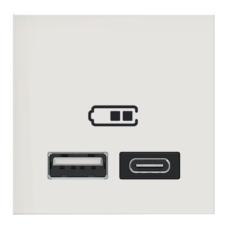 USB socket, 2 mod, type A+C, 2.4A, white | Megatek