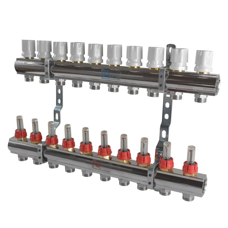 Brass bar manifolds 10 outputs with monometer 1 X M24x19 LU