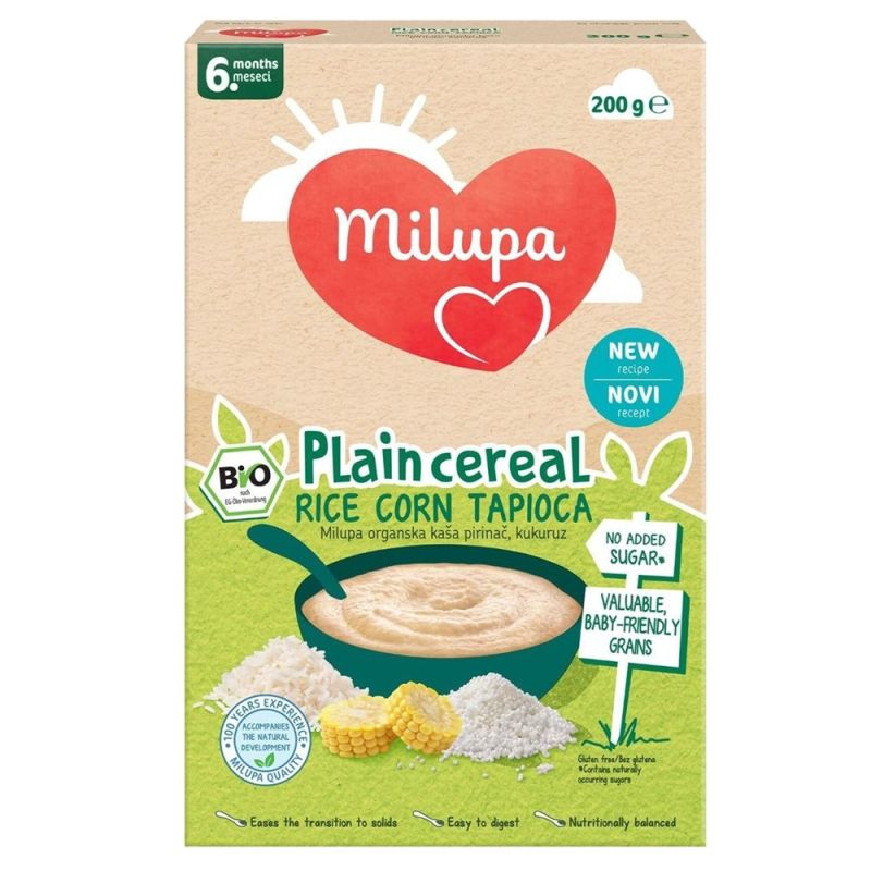 Organic milupa, rice, corn, tapioca, 6 months, 200 gr | Mega