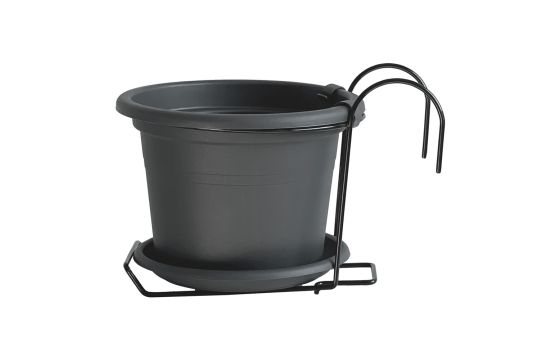 Flower pot kit, Basic, round, plastic, anthracite, 20 cm | M